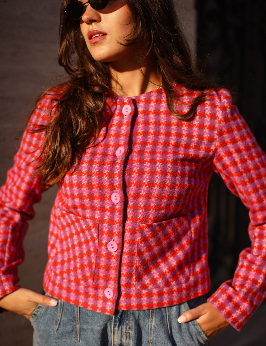 Pink Houndstooth Short Jacket – Palma Maroc