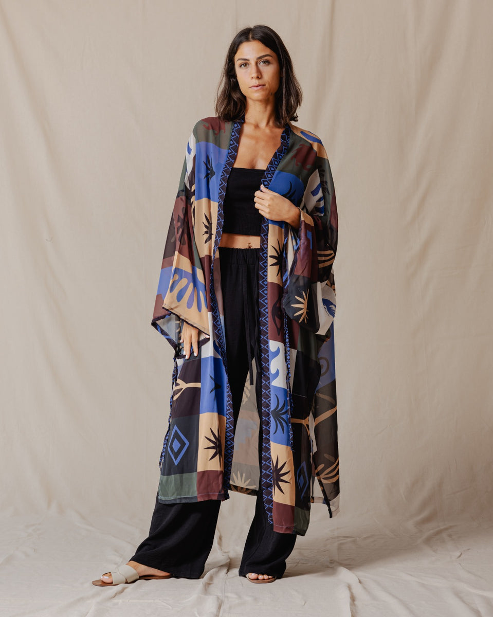 Yukata Kimono In Olive And Blue Colors – Palma Maroc